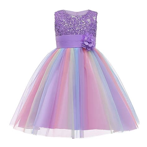 Aodai Flower Girls Sequin Dress Rainbow Tutu Birthday Party Princess