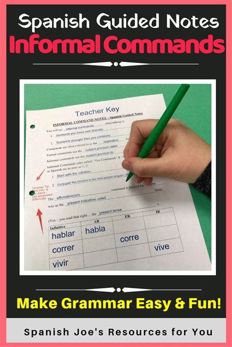 Spanish Informal Commands Negative And Affirmative Guided Grammar Notes And Key Spanish