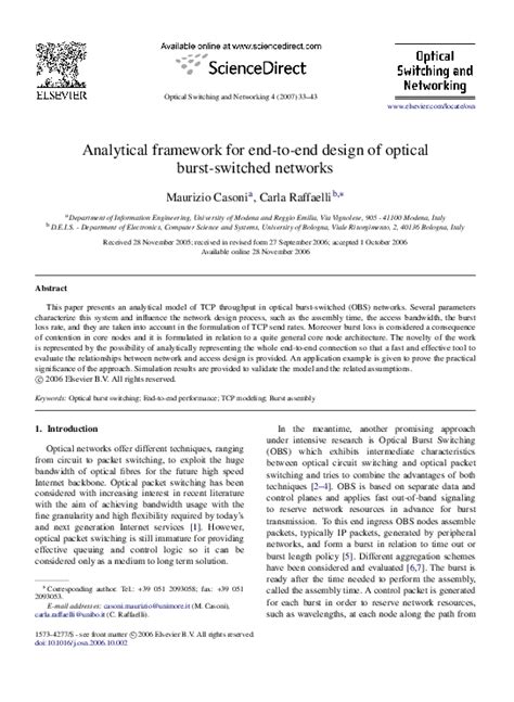 Pdf Analytical Framework For End To End Design Of Optical Burst Switched Networks