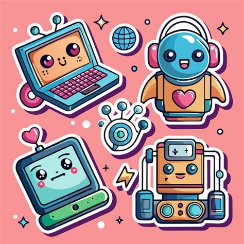 Cute Sticker Of Robot Technology Premium Ai Generated Vector