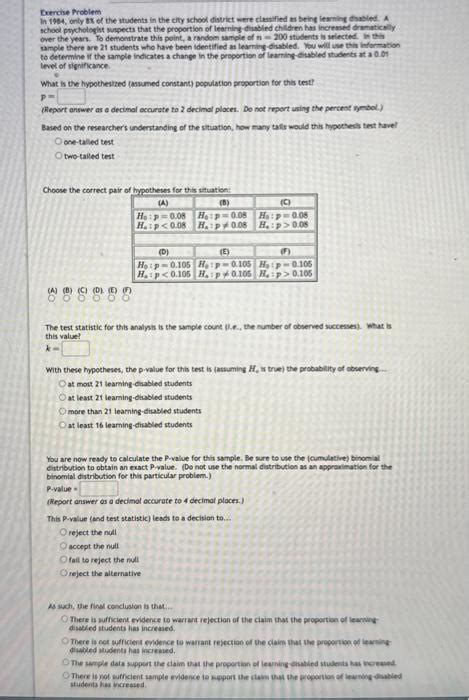 Solved When Conducting A Hypothesis Test With A Binomial