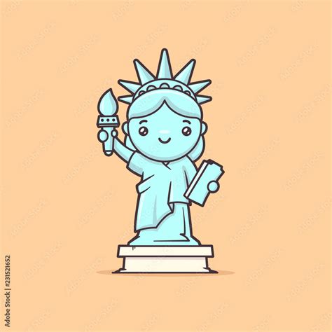 Cute Kawaii Statue Of Liberty Vector Cartoon Illustration Stock Vector