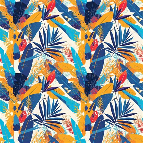 Tropical Leaf Pattern With Colorful Splashes Stock Illustration