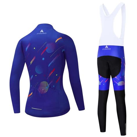 Blue Women Long Sleeve Cycling Clothes Bike Cycling Jersey Bib Pants Sports Kit Ropa Maillot