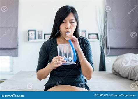 Patient Using Incentive Spirometer Or Three Balls For Stimulate Lung Stock Image Image Of