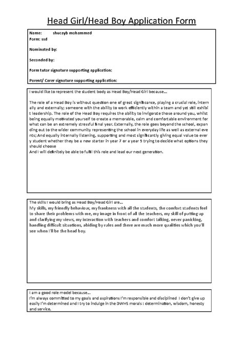 2 Hb Hg Application Form Head Girlhead Boy Application Form Name