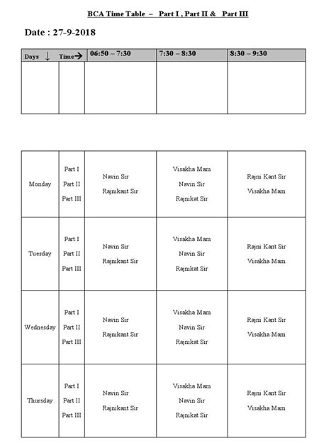 Bca Time Table 2018 Pdf