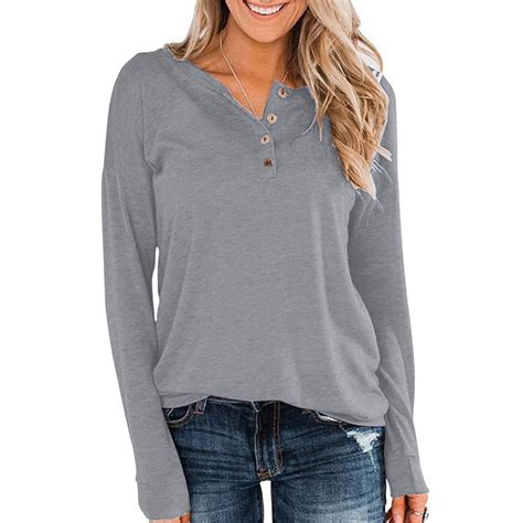 Gakvbuo Plus Size Womens Shirts Long Sleeve Henley Tops V Neck