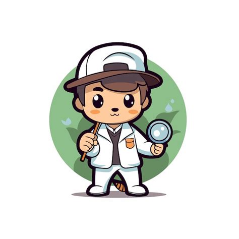 El Lindo Detective Con Una Lupa Ilustración Vectorial Vector Premium