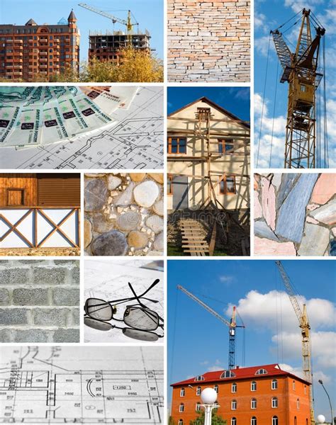 Collage Of A Building Designing And Construction Stock Image Image Of