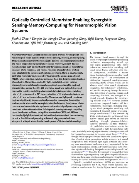 Optically Controlled Memristor Enabling Synergistic Sensing‐memory