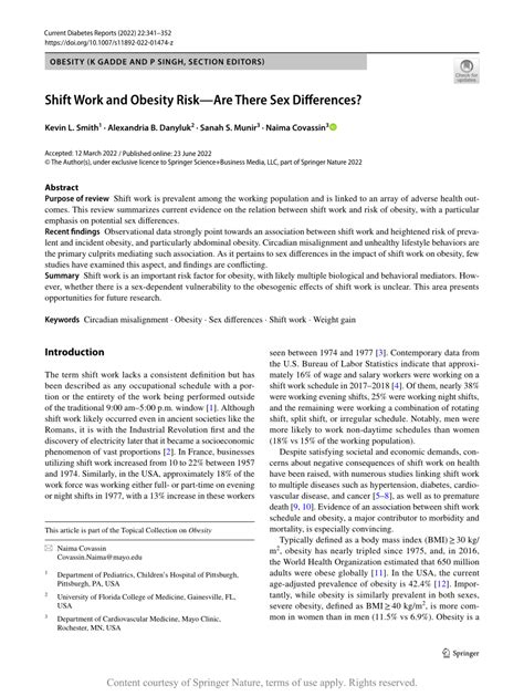 Shift Work And Obesity Risk—are There Sex Differences Request Pdf