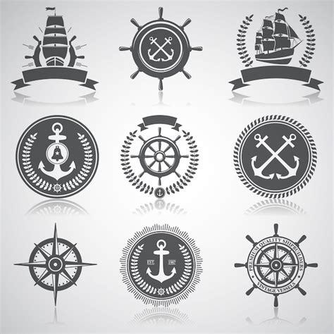 Набор морских эмблем, этикеток и обозначенных элементов, | Бесплатно ...