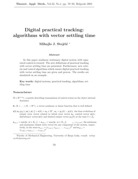 Pdf Digital Practical Tracking Algorithms With Vector Settling Time