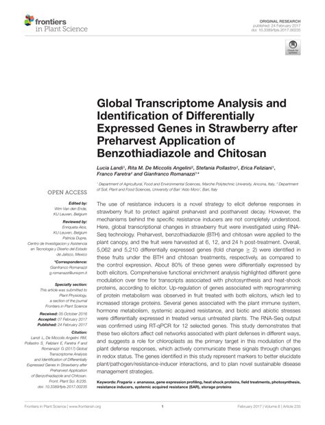 Pdf Global Transcriptome Analysis And Identification Of