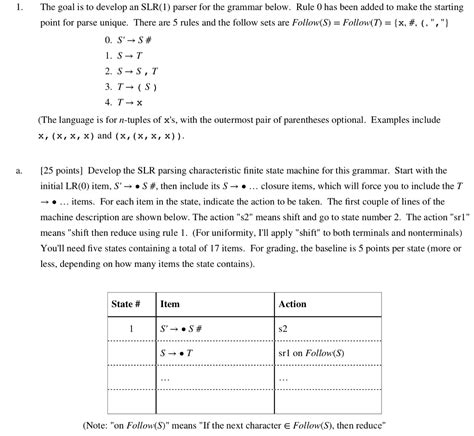 1 the goal is to develop an slr 1 parser for the
