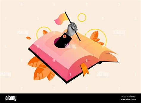 Collage Metaphor Picture Illustration Hand Hold Flag Inside Book Literature Finish Finally Done