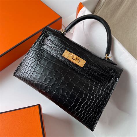Hermès Kelly 20 Mini Ii Sellier Matte Alligator Crocodile Noir Golden