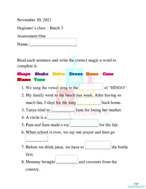 Assessment 1 Beginners Class Batch 1 Interactive Worksheet