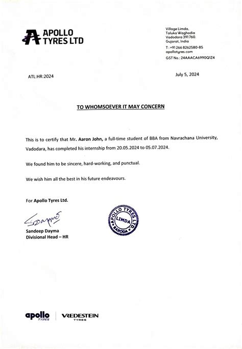 Aaron Sunil John On Linkedin Internship Apollotyres Operationsintern Learningexperience