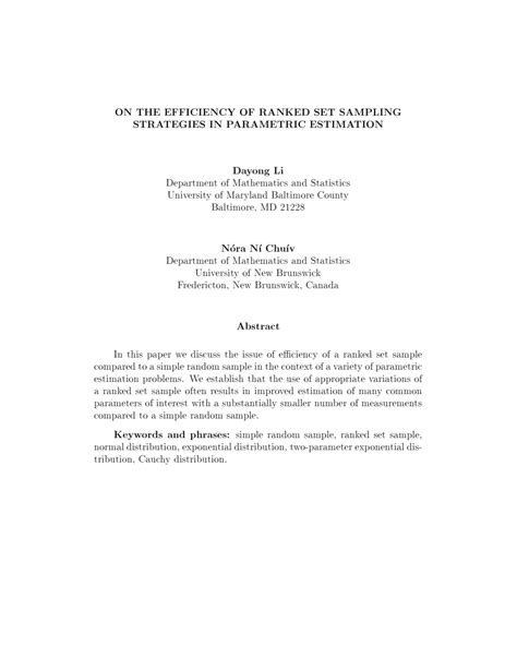 Pdf On The Efficiency Of Ranked Set Sampling Strategies In Parametric Estimation Dayong Li