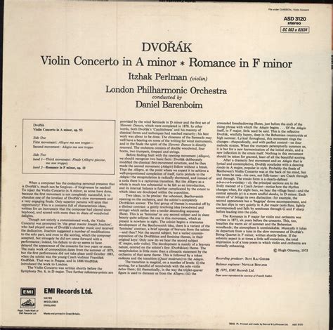 Itzhak Perlman Dvorak Violin Concerto In A Minor Romance In F Mino