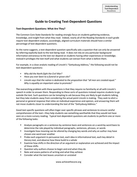 Guide To Creating Text Dependent Questions