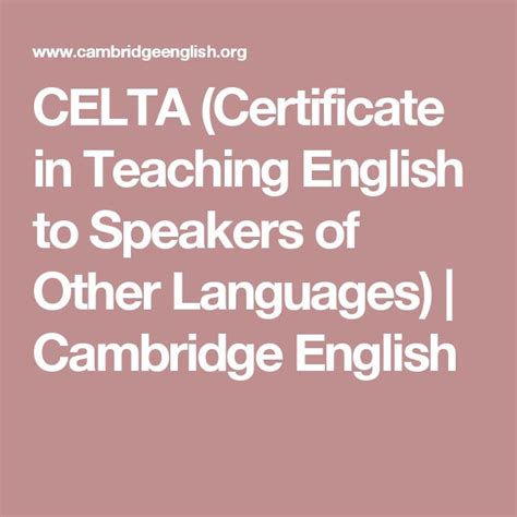 Celta Certificate In Teaching English To Speakers Of Other Languages