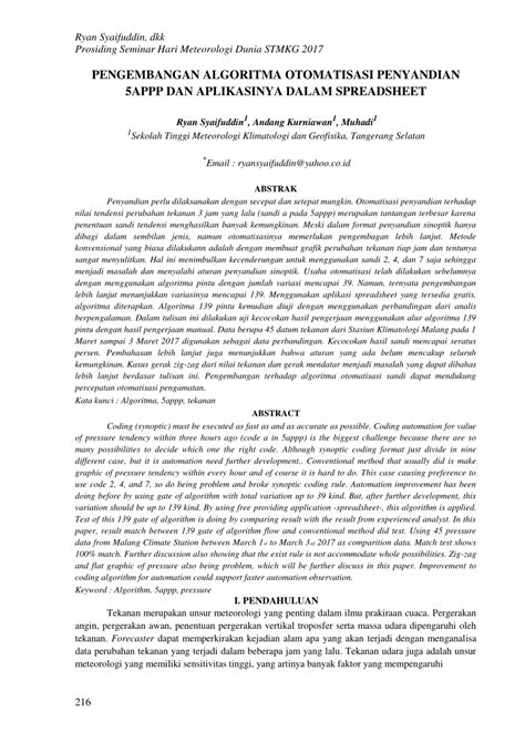 Pdf Pengembangan Algoritma Otomatisasi Penyandian 5appp Dan Aplikasinya Dalam Spreadsheet
