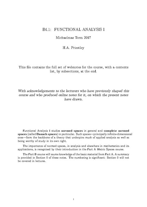 B41 Lecture Notes Functional Analysis I Michaelmas Term 2017 Studocu