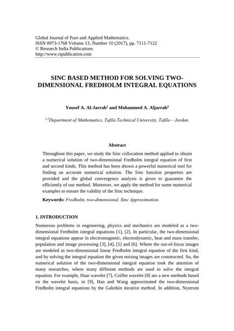PDF SINC BASED METHOD FOR SOLVING TWO DIMENSIONAL SINC FUNCTION In This Section We