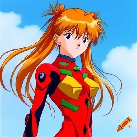 Asuka Langley Soryu In Red Plugsuit With Smug Expression Against Blue