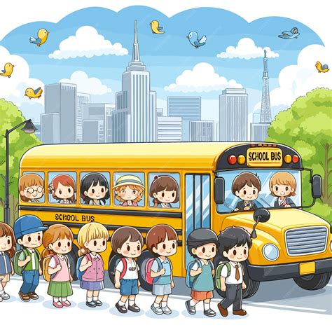 Dibujos Animados De Vector De Autobús Escolar Ai Generado Vector
