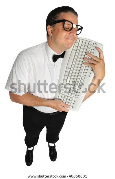 Nerd Lovingly Holding Keyboard Isolated Over Stock Photo Shutterstock
