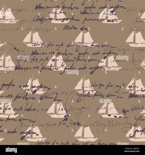 Vessel Seamless Pattern Unreadable Text Handwritten Notes Vector