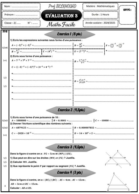 Devoirs N°3 1ère Semestre Corrigés Pdf 2ac Maths 2ème Année Collège