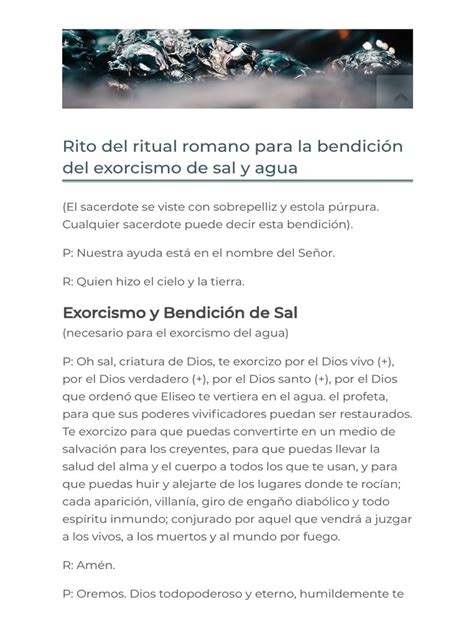 Exorcismo De Sal Y Agua En El Ritual Pdf Exorcismo Salvación