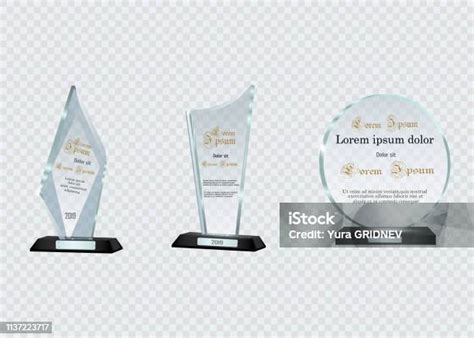 Templat Glass Trophy Awards Hadiah Vektor Terisolasi Pada Latar