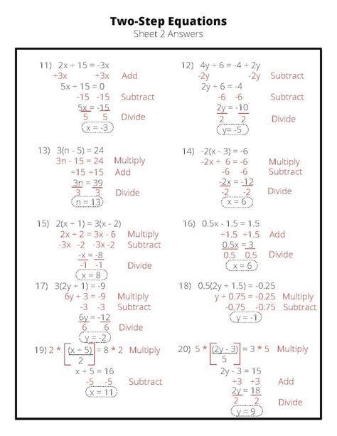 Practice Two Step Algebra Equations With Step By Step Solutions Etsy Algebra Equations