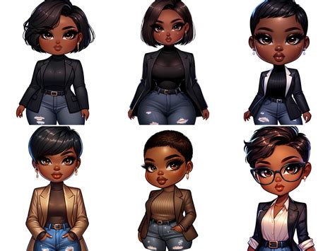 Pixie Haircut Chibi Dolls African American Stylish Blazers Set Black Chibi Girl Pixie Cute Png
