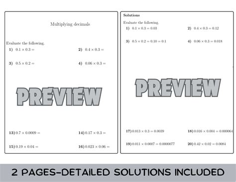 Multiplying Decimals Worksheet Pdf With Answers