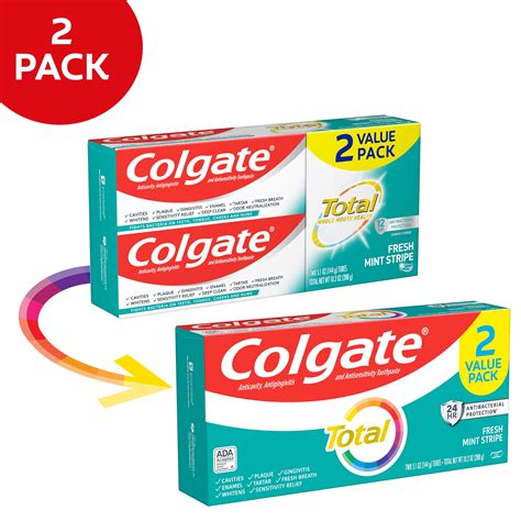 Colgate Total Fresh Mint Stripe Gel Toothpaste Mint 2 Pack 5 1 Oz Tubes