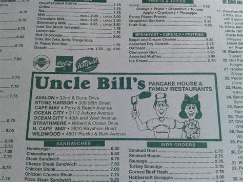 Menu At Uncle Bills Pancake House Restaurant Wildwood