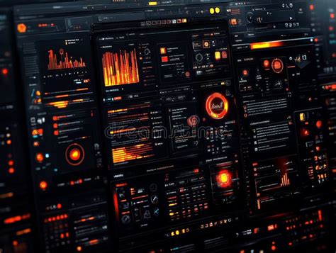 A Digital Artistic Abstract Scene With Multiple Overlapping Screens In Orange And Black