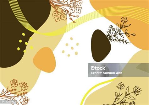 손으로 그린 최소한의 꽃 추상적 배경은 꽃 나뭇잎 기하학적 형태 액체 얼룩 및 패턴입니다 벽 장식을위한 세련된 포스터 디자인 개념에 대한 스톡 벡터 아트 및 기타 이미지