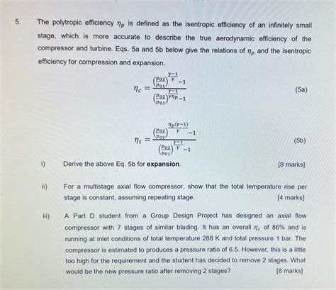 Solved 5 The Polytropic Efficiency Np Is Defined As The