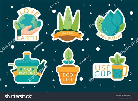 Ecological Stickers Collection Ecology Stickers Slogans Stock Vector