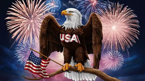 Premium Photo Bald Eagle With Usa Flag And Fireworks In Background
