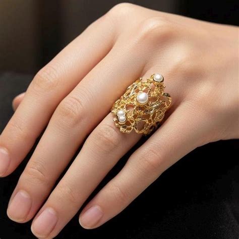 Handcrafted Gold Statement Ring Irregular Pearl Brutalist Jewelry Etsy