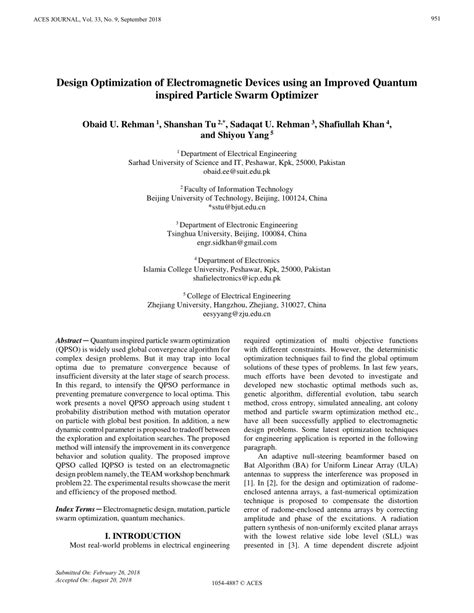 Pdf Design Optimization Of Electromagnetic Devices Using An Improved Quantum Inspired Particle